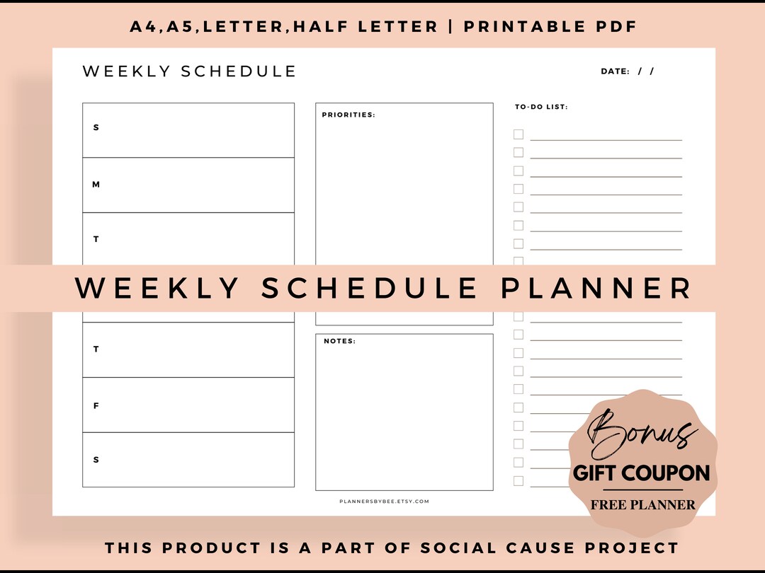 Weekly Planner Printable, Weekly Organizer, Weekly Schedule, Weekly ...