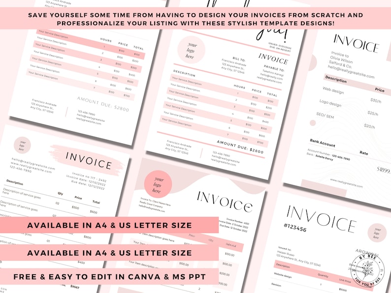 Pink Order Form Template Order Invoice Canva Small Business - Etsy