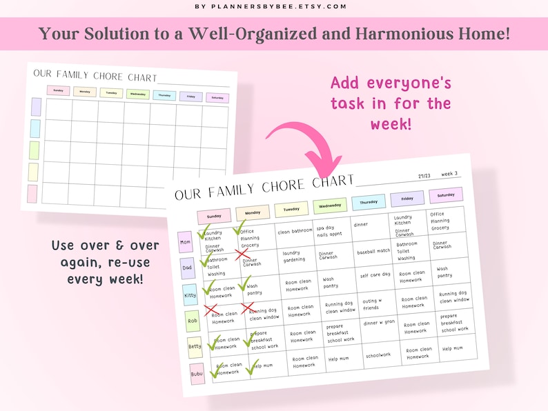 Family Chore Chart Printable Editable Weekly Family Schedule - Etsy