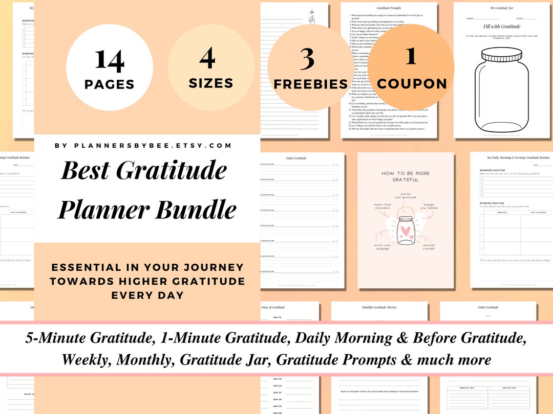 Gratitude Templates Bundle Self Care Mindfulness Journal 5-minute ...