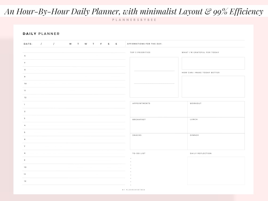Hourly Daily Planner Printable Daily Planner Template Best - Etsy