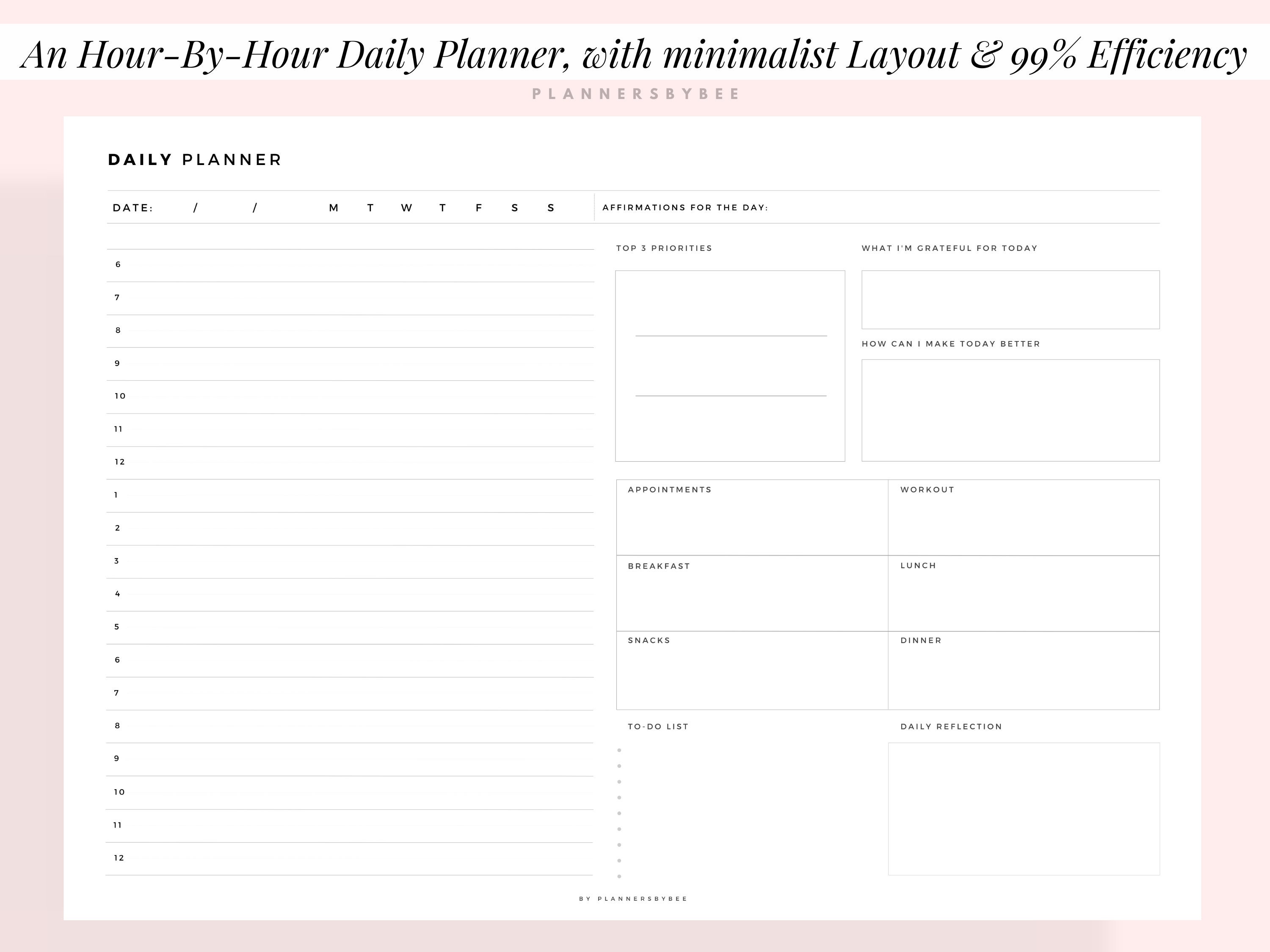 Hourly Daily Planner Printable Digital Daily Planner Template - Etsy