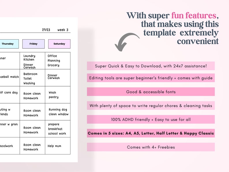 Family Chore Chart Printable Editable Weekly Family Schedule - Etsy