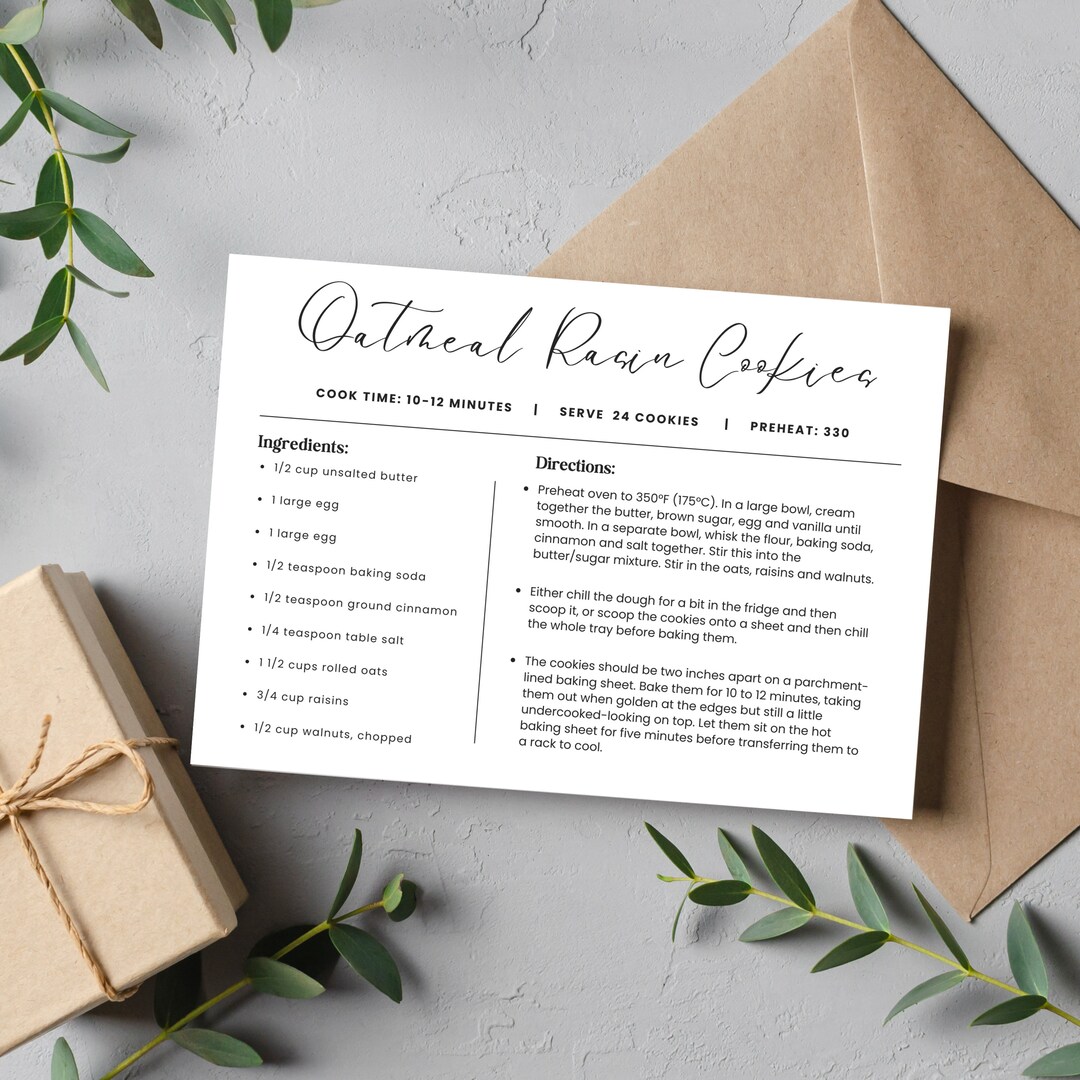 Modern Recipe Card Template Printable, Digital Recipe Card, Editable ...