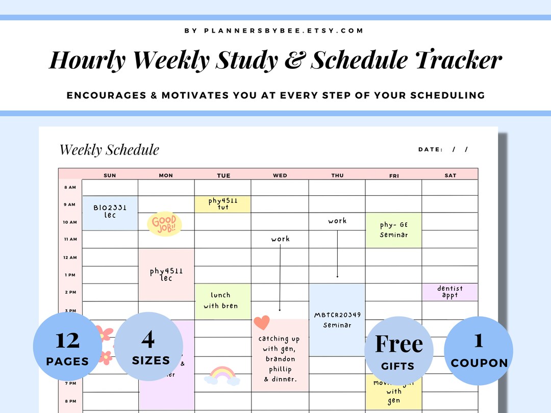 Editable Weekly Study Schedule, Printable Study Planner, Weekly Student ...