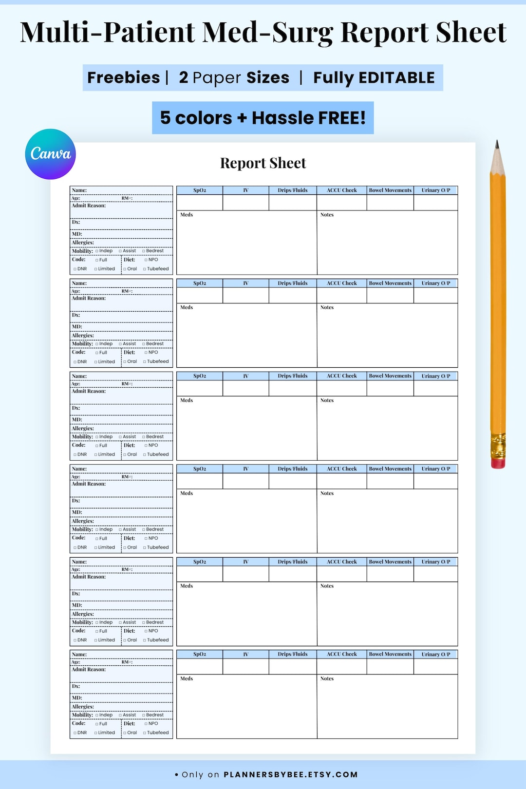 Med Surg Medication Sheet, 6 Patient RN Medication & To-do List, Nurse ...
