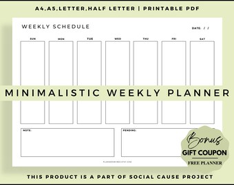WEEKLY PLANNER PRINTABLE Landscape, Minimalist Weekly Schedule, Week at ...