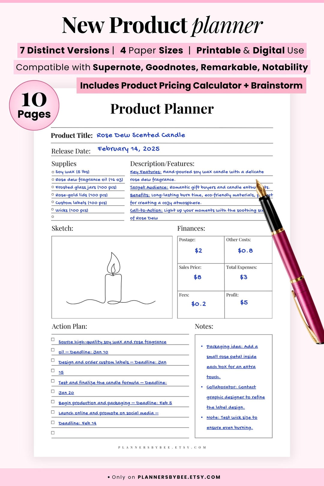 New Product Planner, Product Planning Template Digital Printable ...