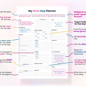 Editable Work Planner Printable Work Day Schedule Template Daily ...