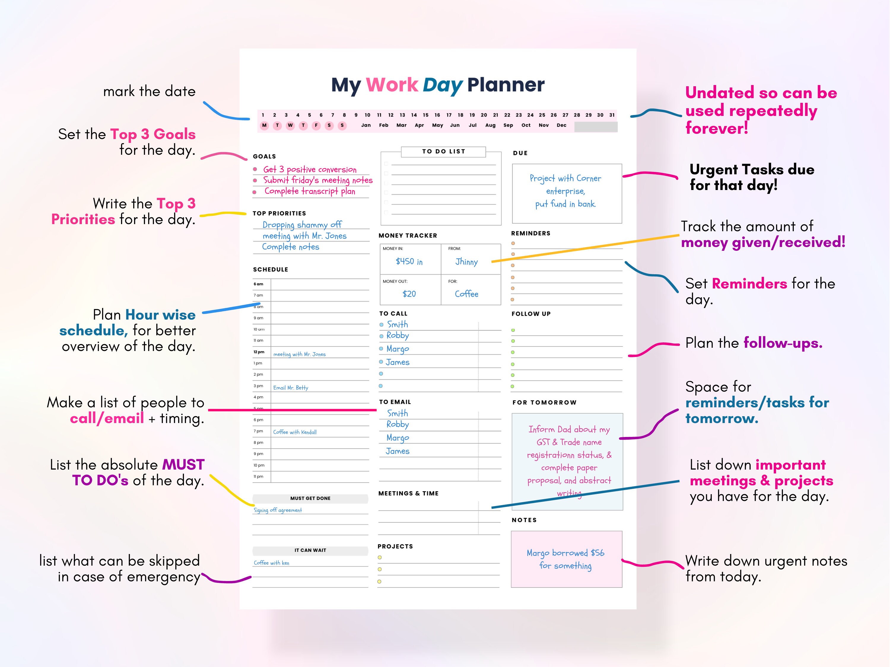 Work Day Productivity Planner ADHD Work Office Organizer - Etsy