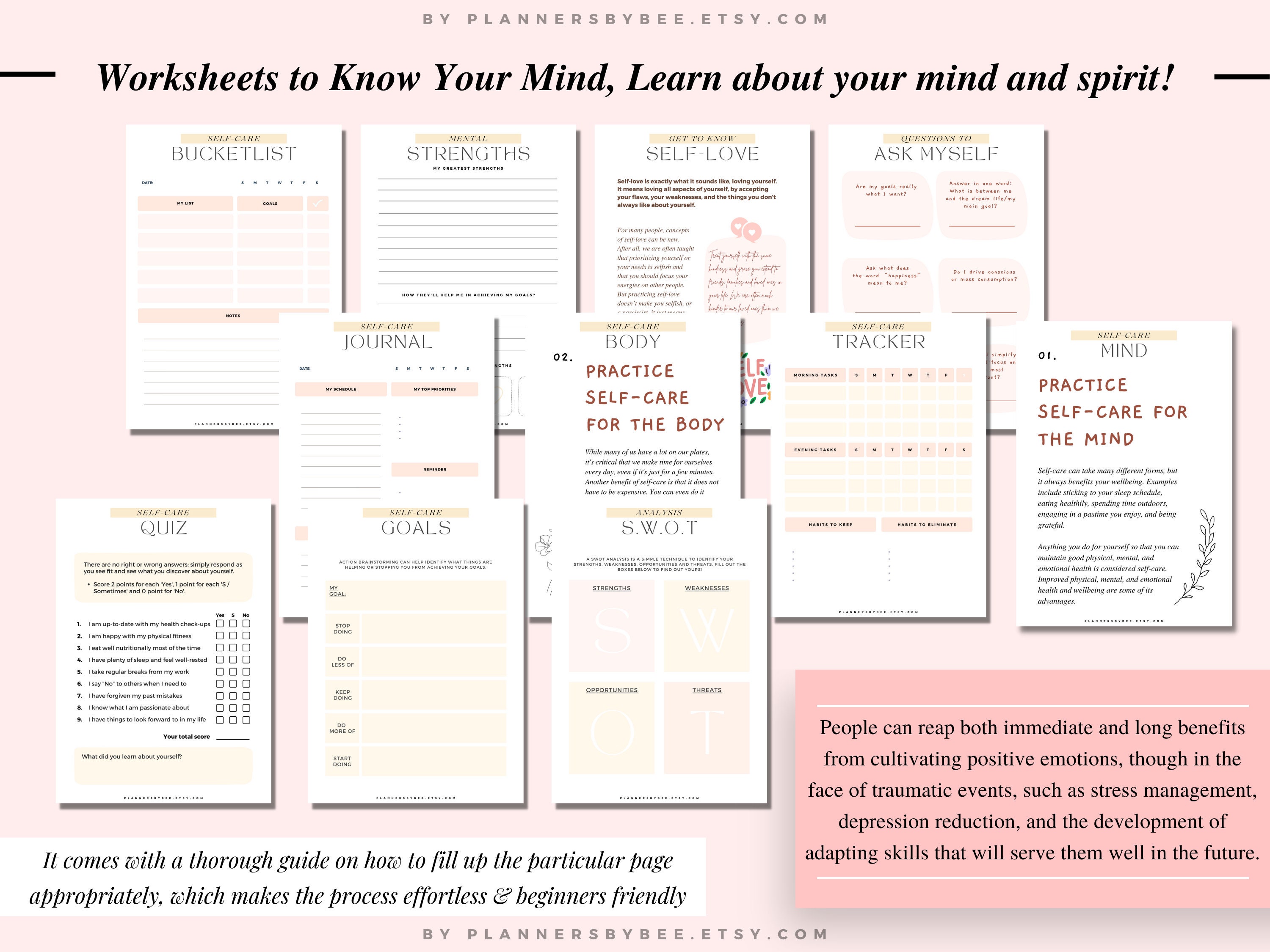 Mental Health Self-care Worksheet Mindfulness Wellness - Etsy