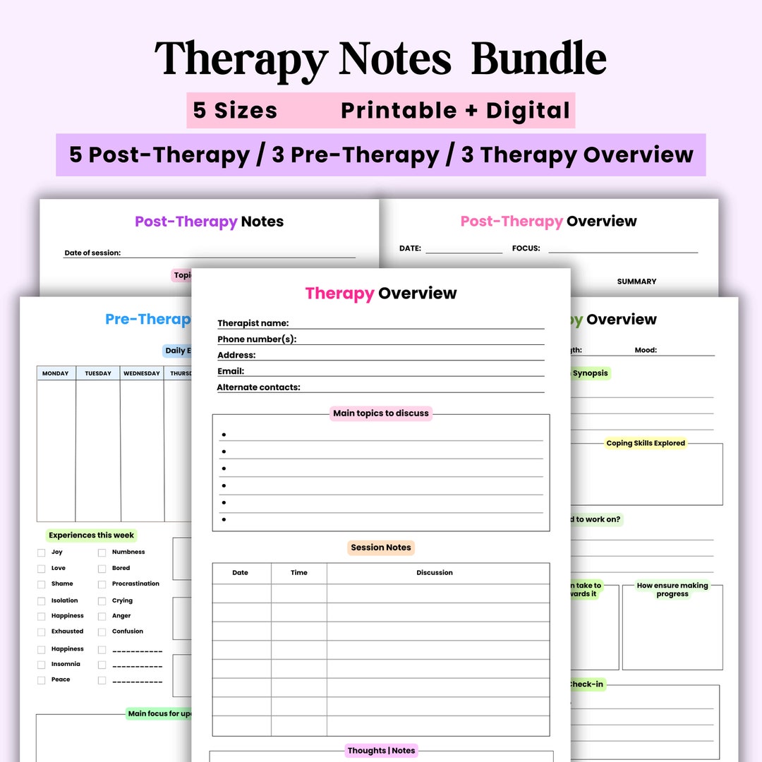 Mental Health Notes, Therapist Note Sheets, Therapy Log, Therapist ...