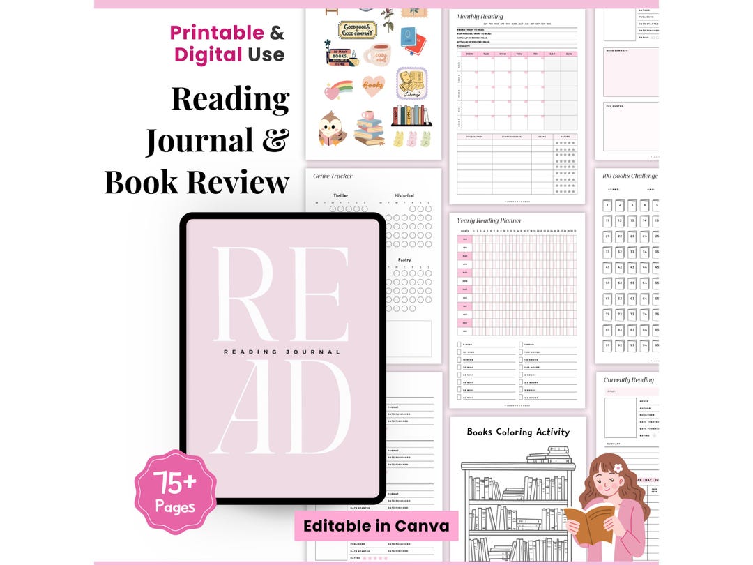 Reading Journal, Digital Printable Reading Planner, Goodnotes Journal ...