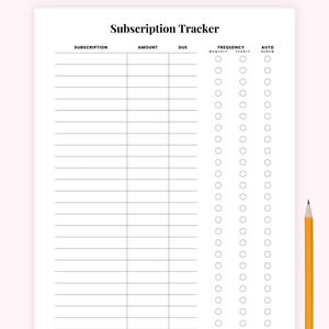 Subscription Tracker Printable, Membership Checklist, Expense Tracker ...