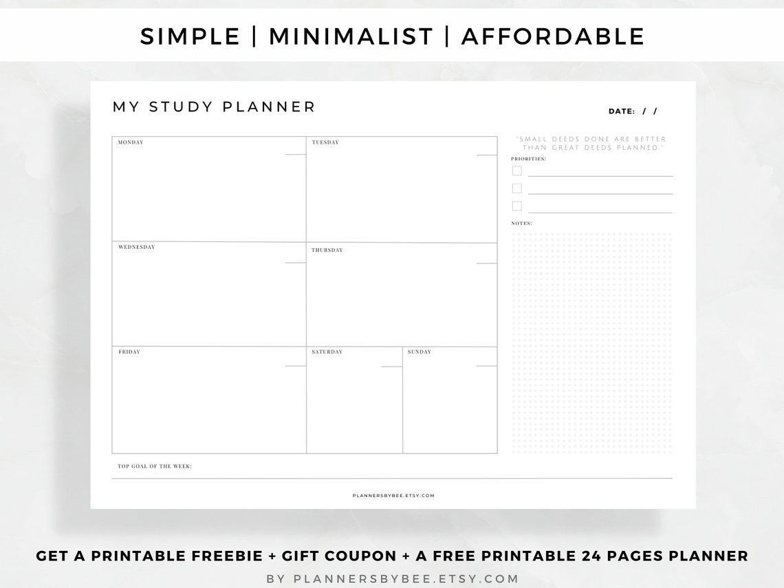 Weekly Student Planner Printable Study Planner Study | Etsy