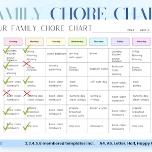 Family Chore Chart Printable, Editable Weekly Family Schedule, Cleaning ...