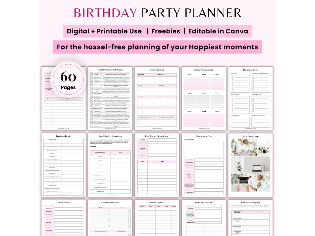 Birthday Party Planner, Bday Printable Planner, Event Planner Digital ...
