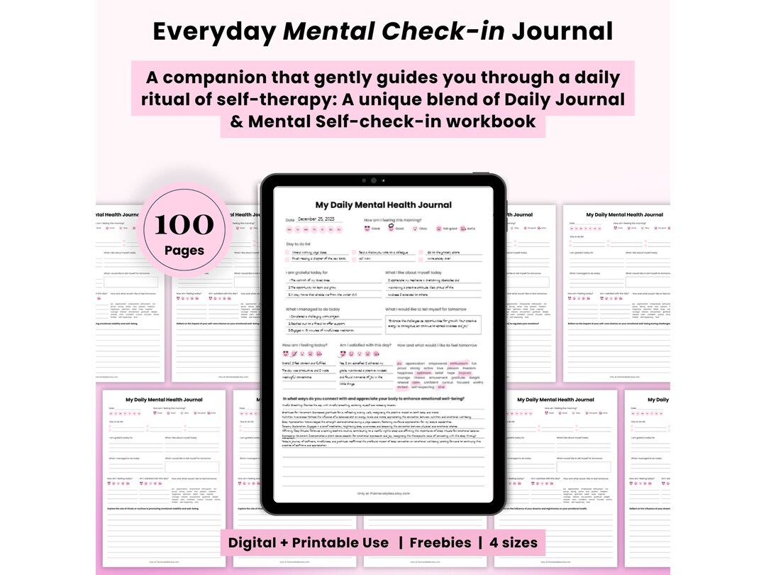 Daily Mental Health Check in Journal, Mental Health Therapy ...