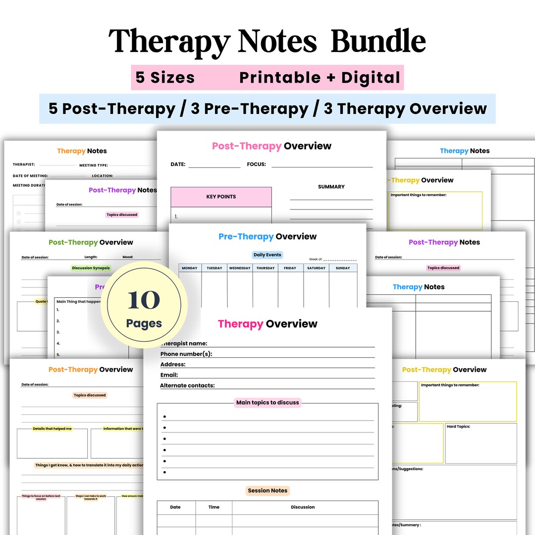 Pre and Post Therapy Session Notes, Therapy Tools, Therapy Overview ...
