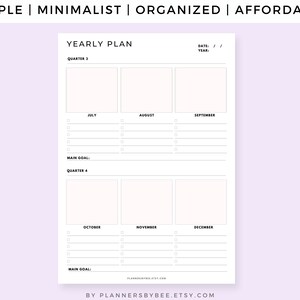 Yearly Planner, Quarterly Goals, Tasks & Reminders, Productivity, A4/a5 ...