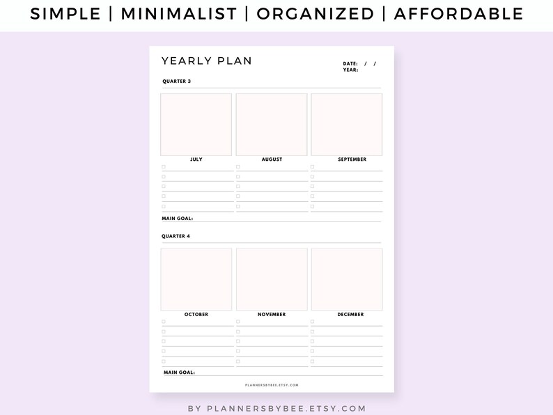 Yearly Planner Quarterly Goals Tasks & Reminders - Etsy