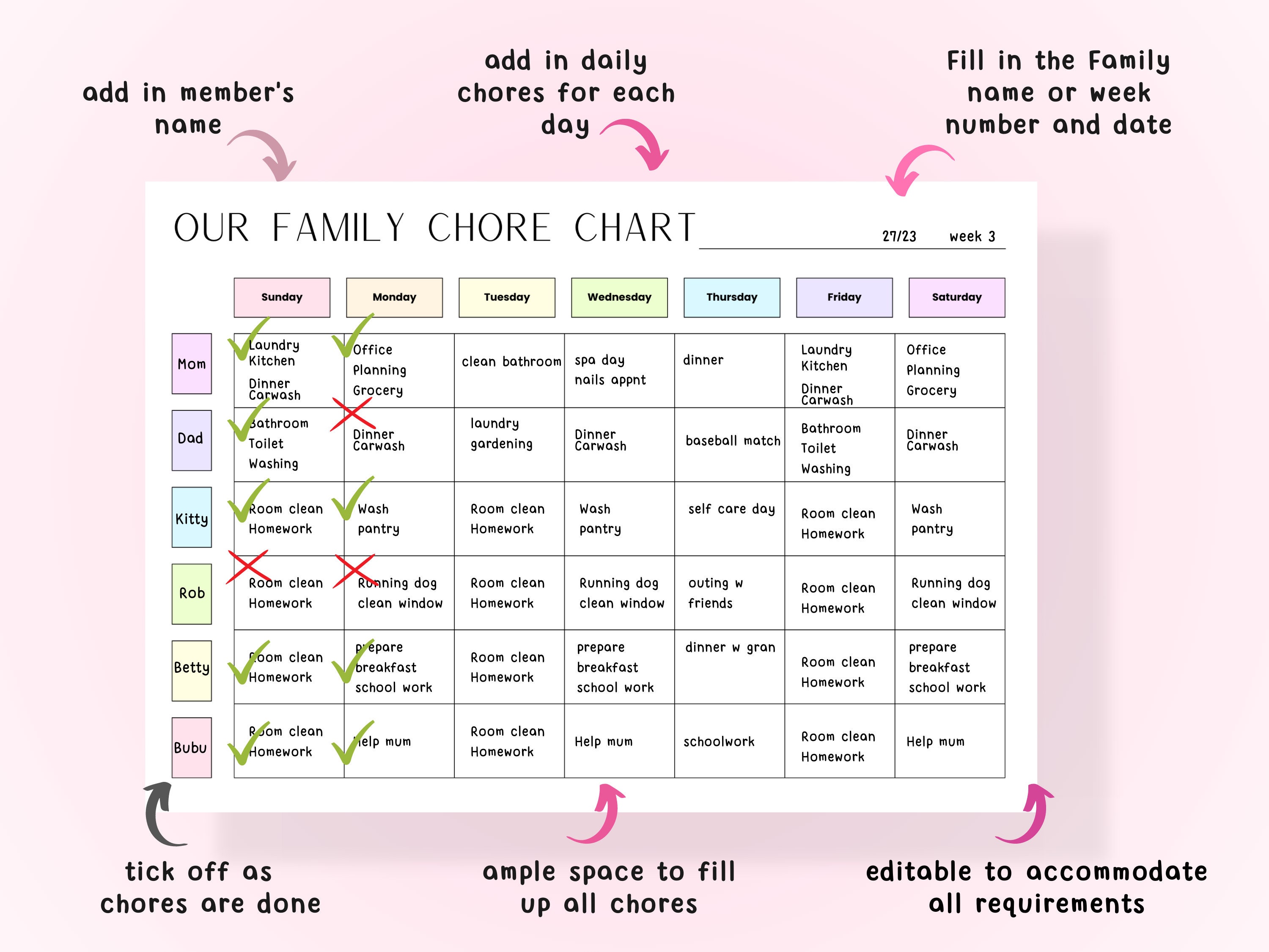Family Chore Chart Printable Editable Weekly Family Schedule - Etsy