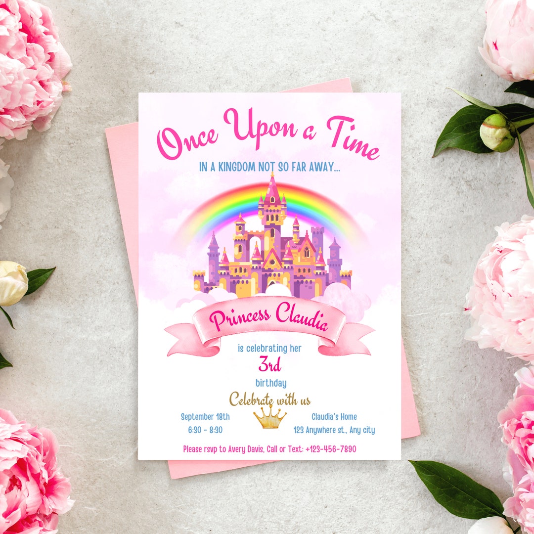 Princess Pink Birthday Invites for Girls, Pink Castle Princess Themed ...