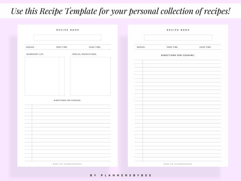 Minimalist Fillable Recipe Template Printable Recipe Template - Etsy
