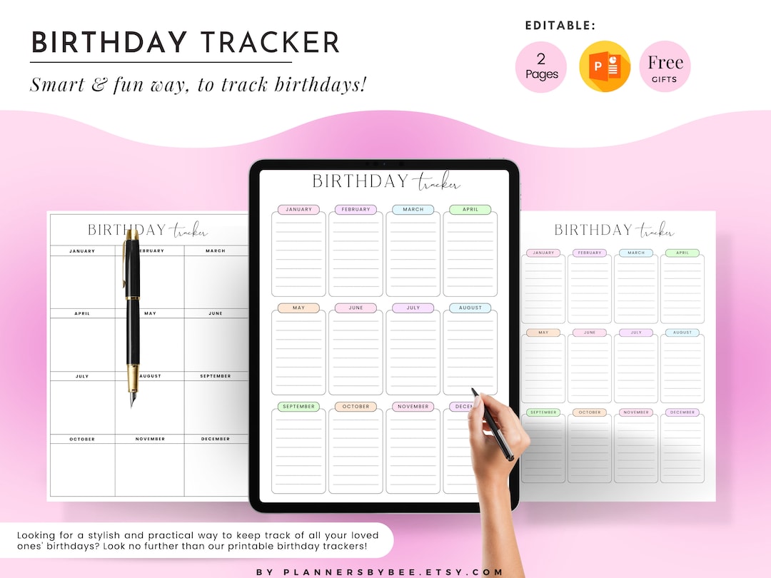 Printable Birthday Tracker, Editable Birthday Planner, Birthday Insert ...