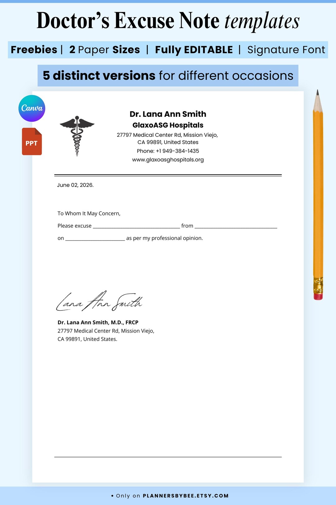 Doctor Excuse Note, Excuse Letter Template, School Work Absence, Canva Doctor Note, Medical ...