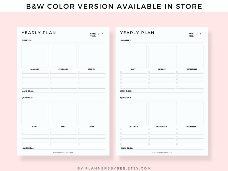 Yearly Planner Quarterly Goals Tasks & Reminders - Etsy