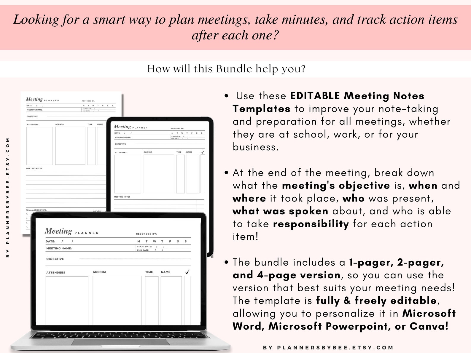 Meeting Notes Template Meeting Agenda Printable Editable - Etsy