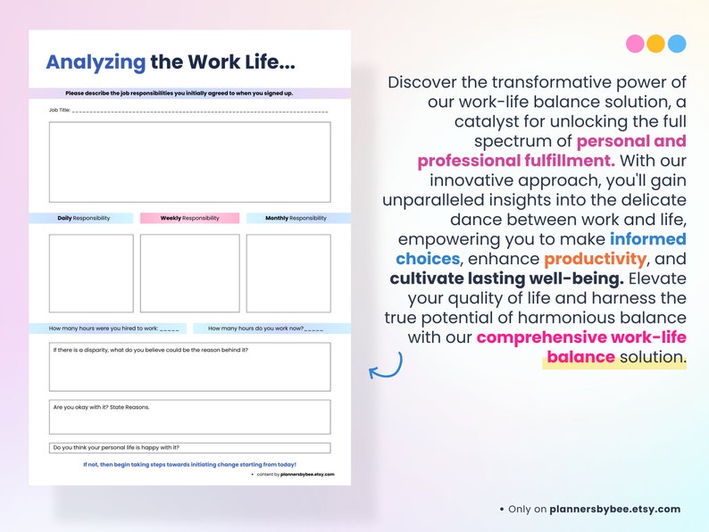 Work Life Balance Workbook Life Planner Productivity - Etsy