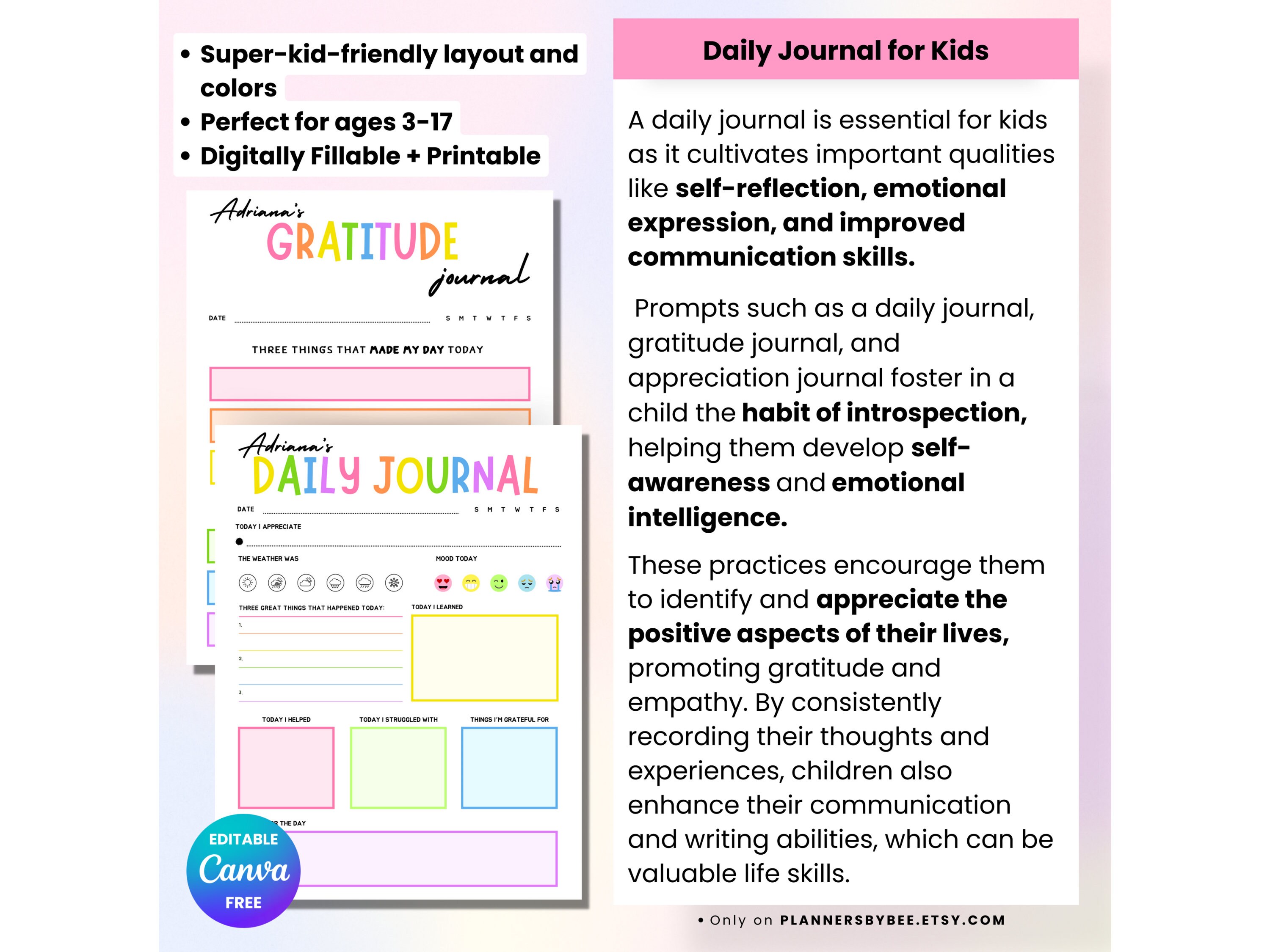 Kids Daily Journal Printable Kids Journal DIY Journal Pages - Etsy