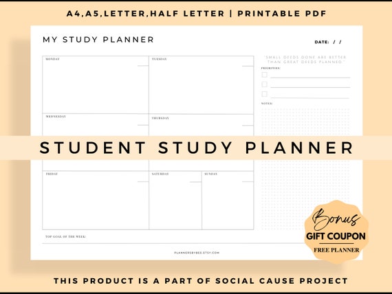 Weekly Student Planner Printable Study Planner Study | Etsy