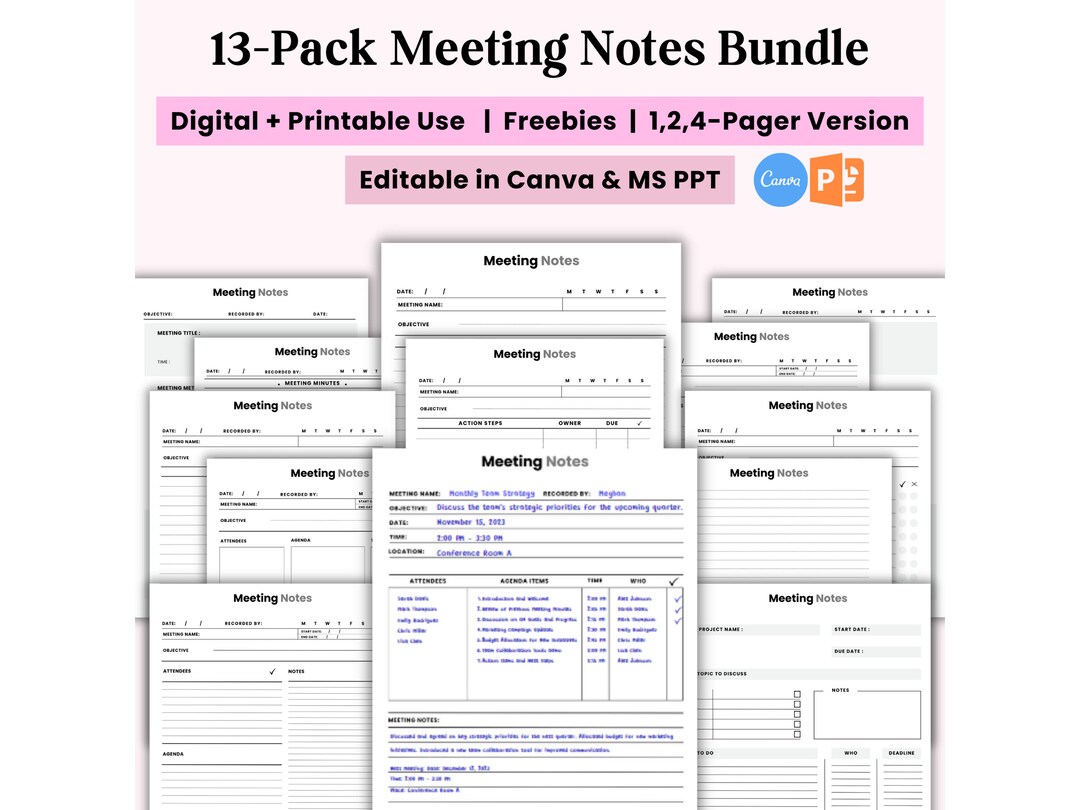 Meeting Agenda Template, Meeting Minutes Template, Editable Meeting ...
