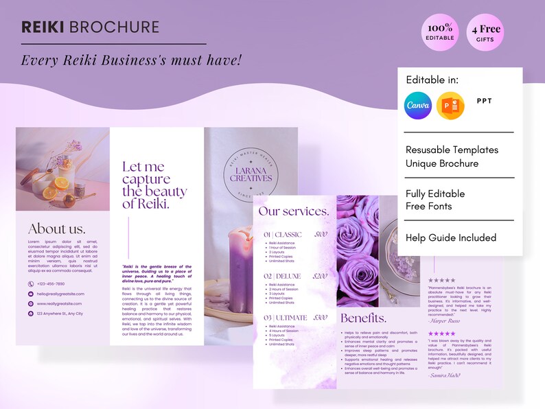 Reiki Brochure Canva Cards, Reiki Info Brochure, Reiki Healing Brochure ...