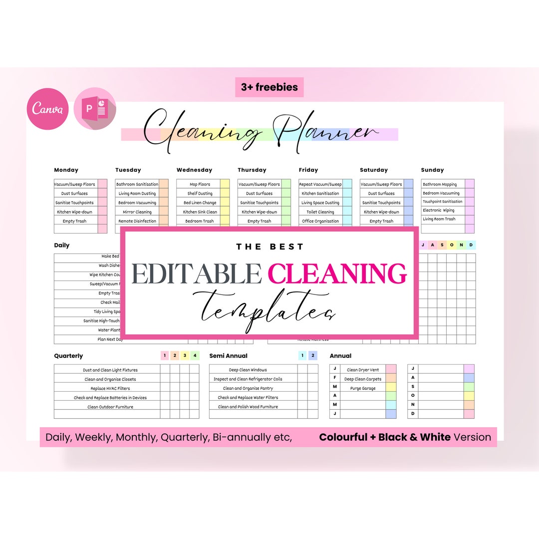 Editable Cleaning Checklist Planner, Adhd-friendly Cleaning Schedule ...