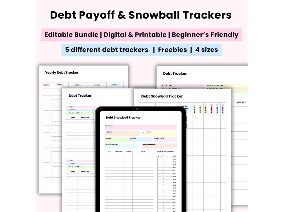 Debt Snowball Tracker Printable, Debt Free Chart, Debt Payoff Worksheet ...