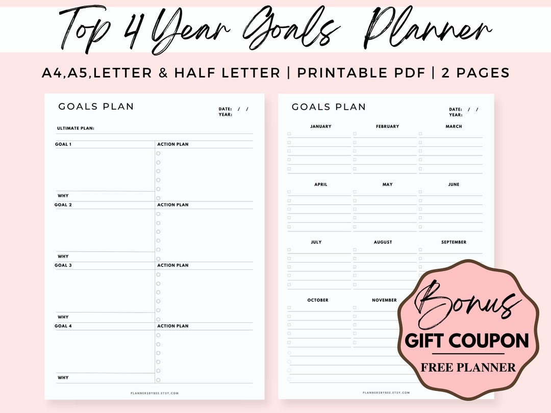 Top 4 Yearly Goals Planner, Goal Setting, Goal Planning, Productivity ...