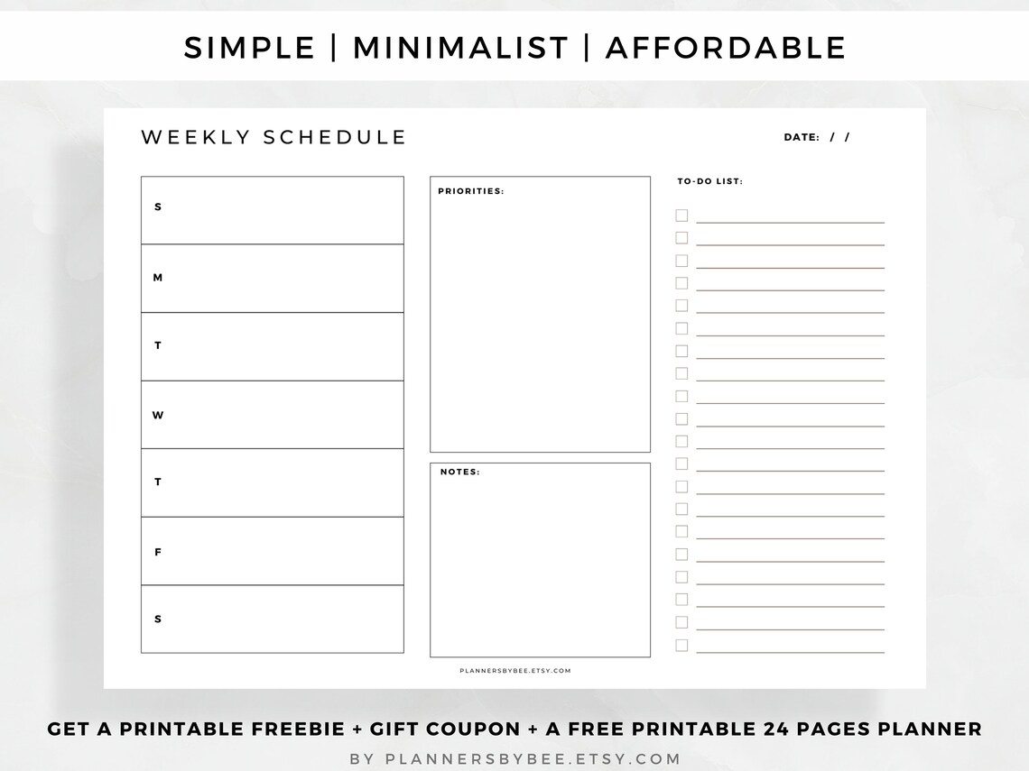 Weekly Planner Printable Weekly Organizer Weekly Schedule - Etsy