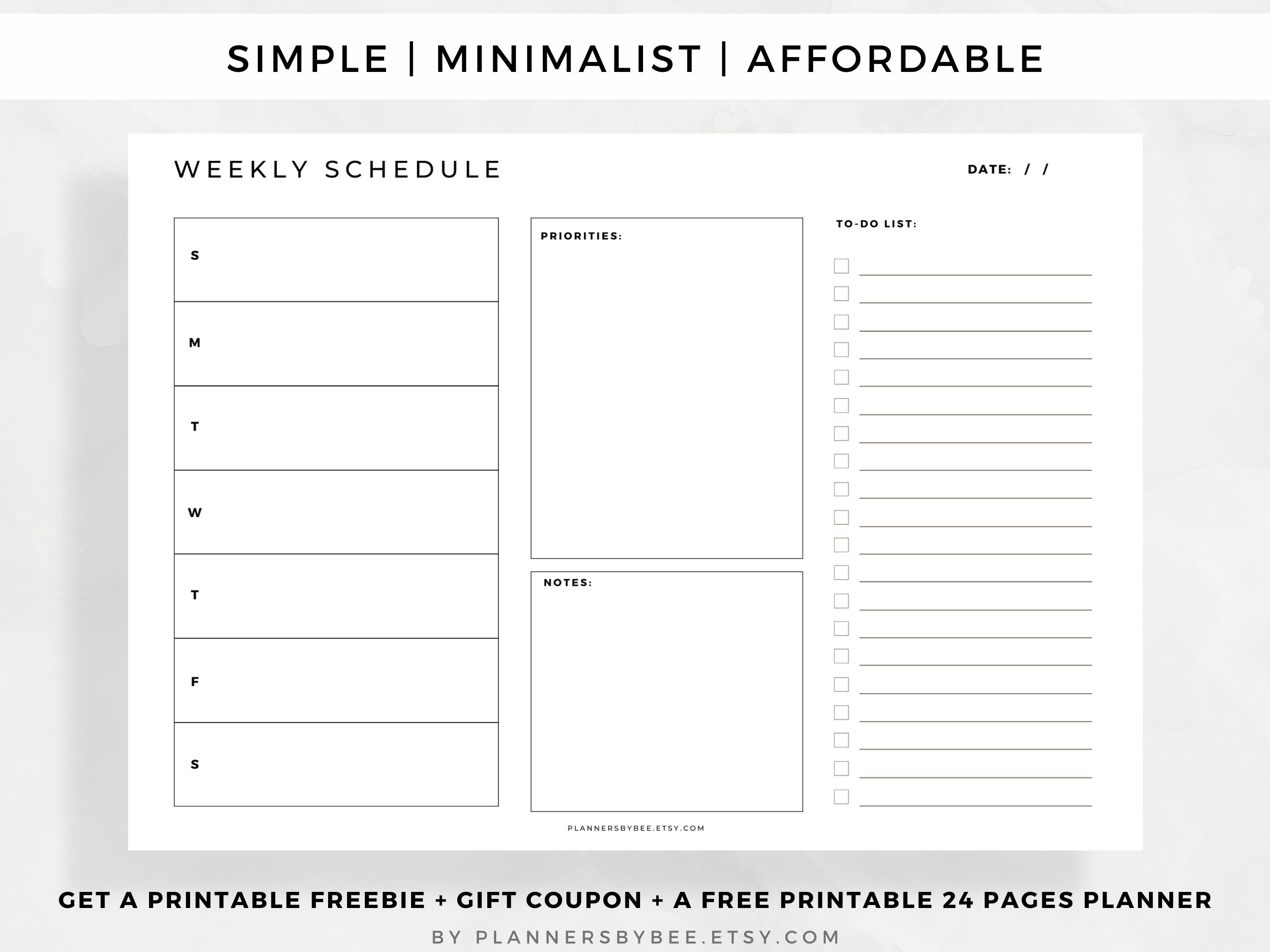Best Weekly Templates Planner Printable Minimal Weekly Desk - Etsy