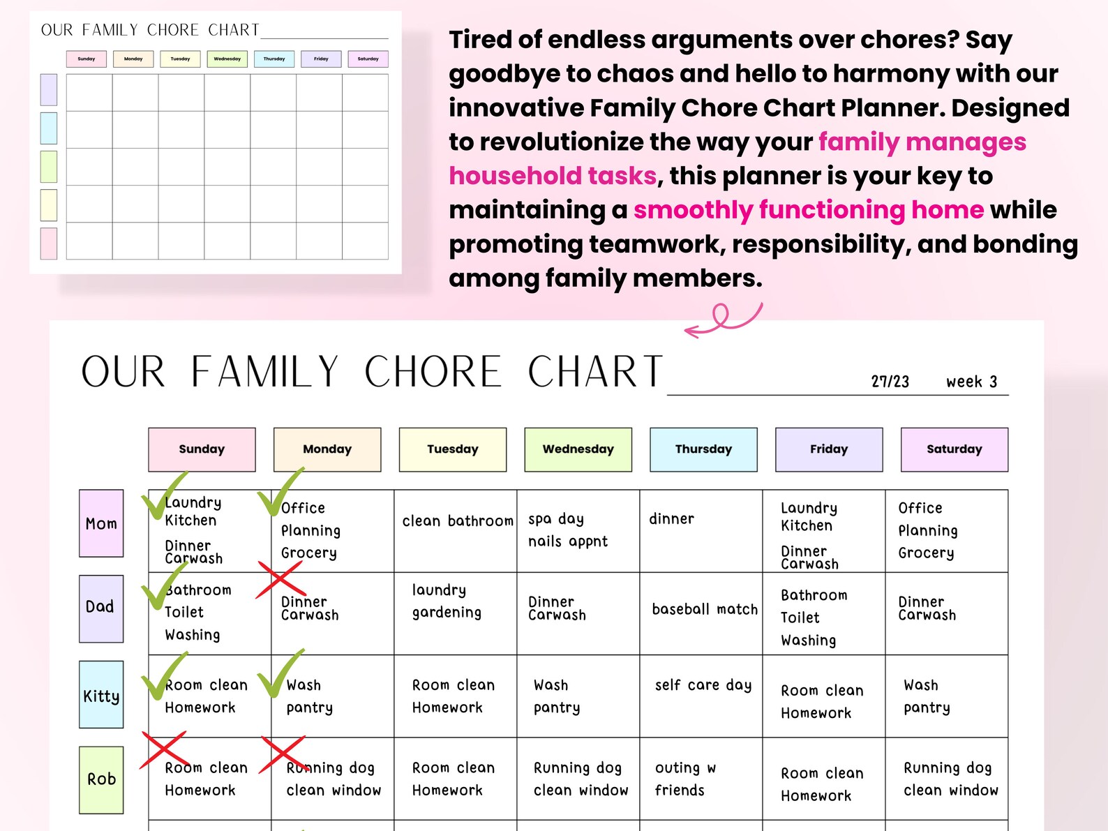 Family Chore Chart Printable Editable Weekly Family Schedule - Etsy
