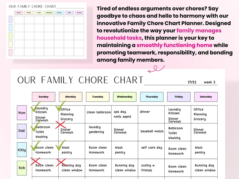 Family Chore Chart Printable Editable Weekly Family Schedule - Etsy