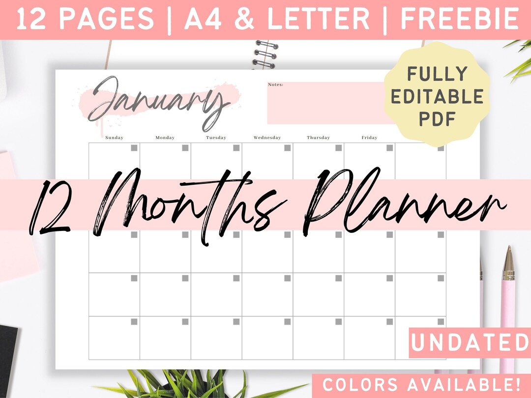 Editable 12 Months Monthly Planner, Monthly Planner Printable ...