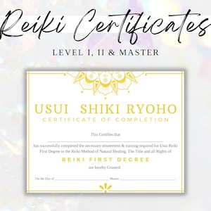 Reiki Certificates - Levels I, II, and Master - Editable PDF, Reiki ...