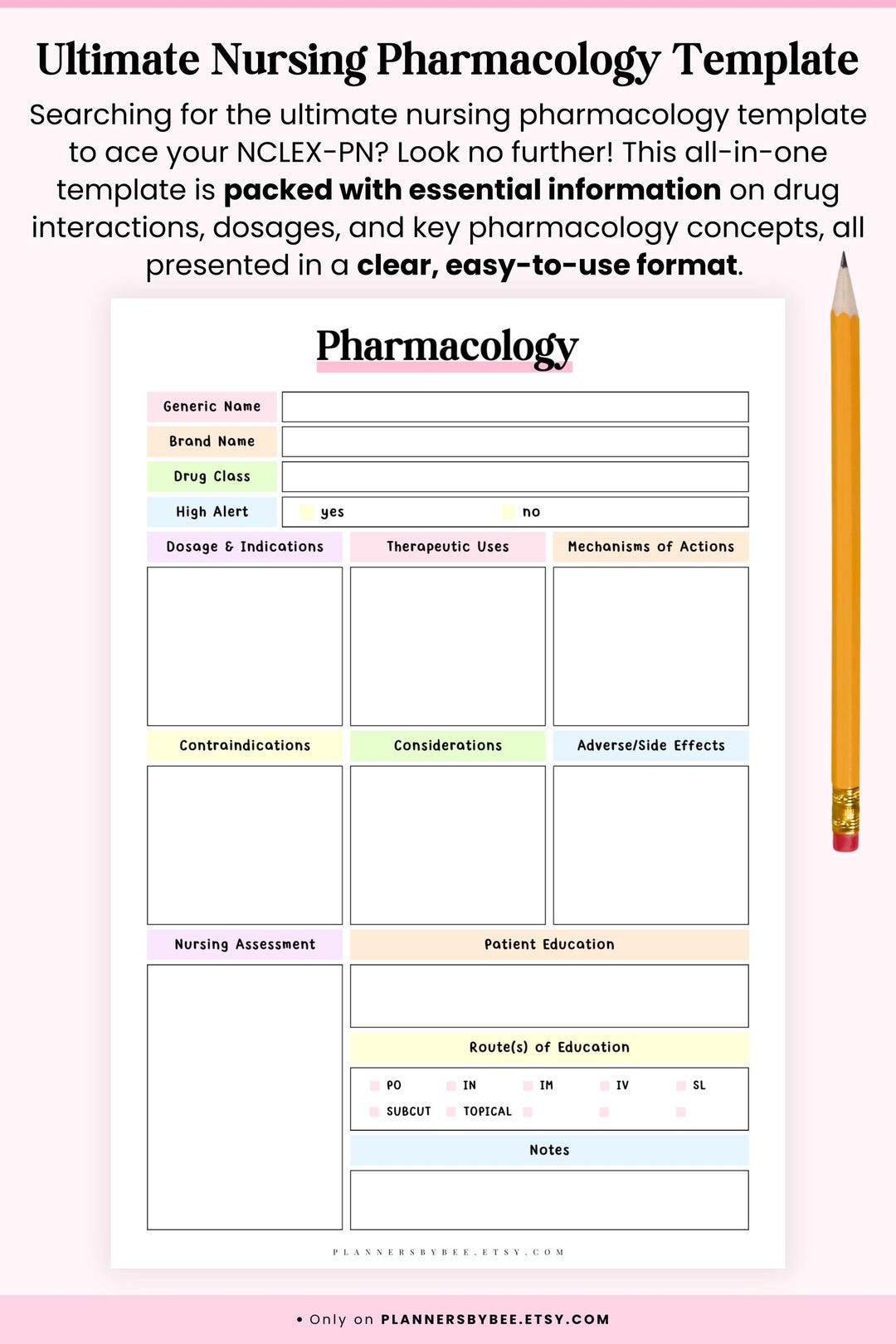 Pharmacology Flashcard Template, Nursing Student Drug Flashcard for ...