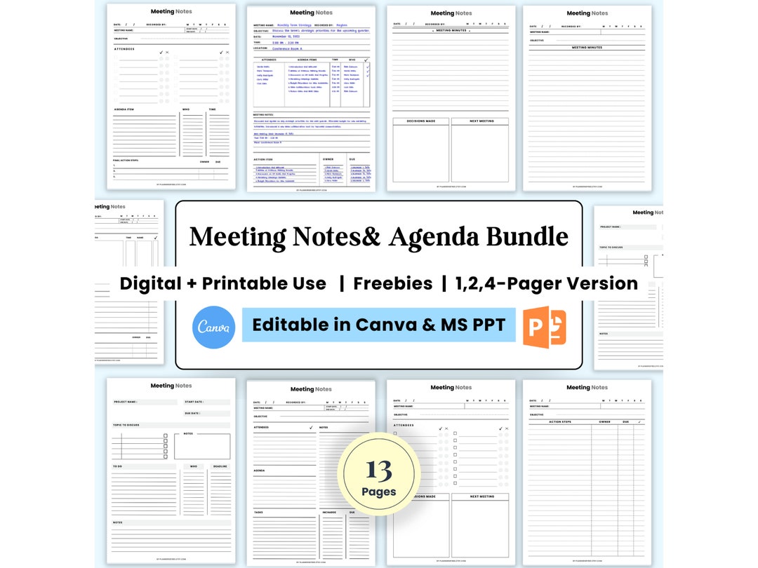 Meeting Minutes Templates, Editable Meeting Notes Printable Business ...
