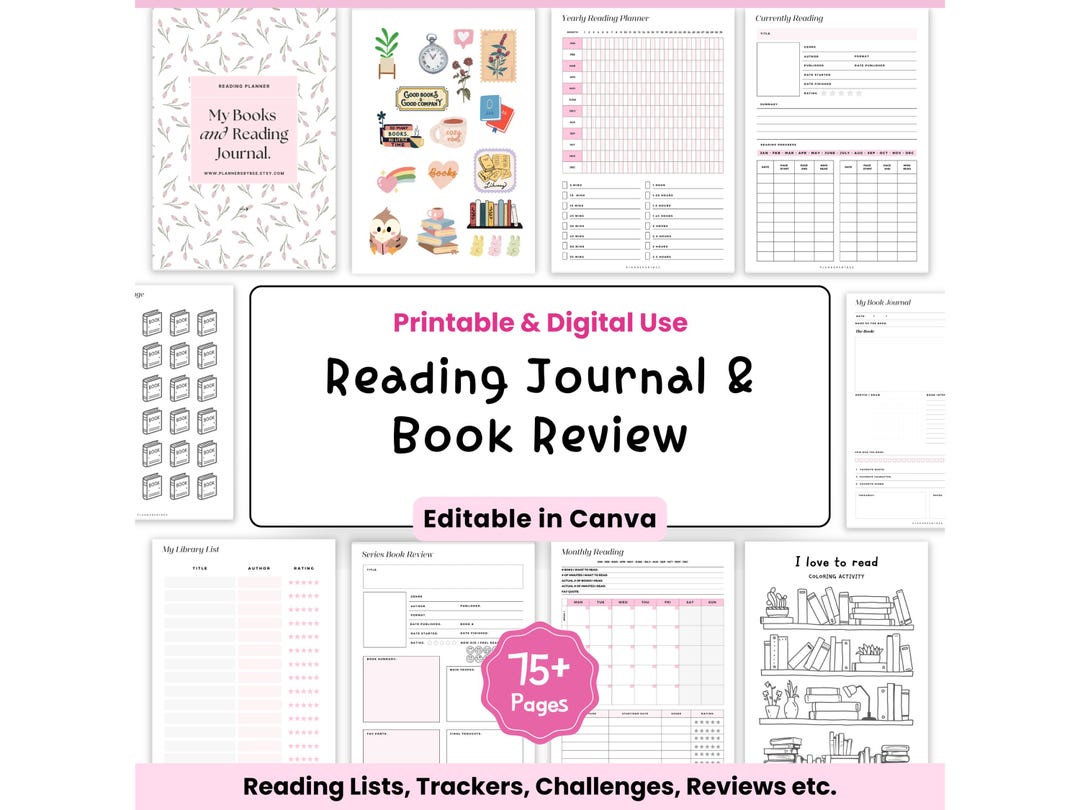 Reading Journal, Digital Printable Reading Planner, Goodnotes Journal ...