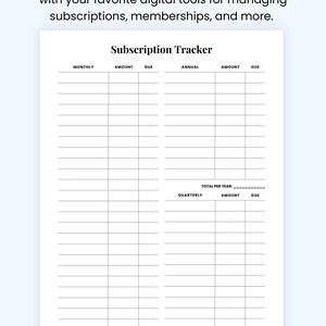 Subscription Tracker Printable, Membership Checklist, Expense Tracker ...